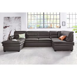 Sit & More Wohnlandschaft SIT & MORE "Pisa U-Form", braun (mokka), B:319cm H:89cm T:168cm, Flachgewebe (100% Polyester);Luxus-Microfaser1 (100% Polyester);Luxus Microfaser2 (90% Polyester, 10% Polyamid), Sofas, Wohnlandschaft, mit Federkern, wahlweise mit Bettfunktion