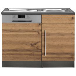 Spülenschrank KOCHSTATION "KS-Samos", braun (wotaneichefarben, grafit), B:110cm H:85cm T:60cm, Schränke, 110 cm breit, inkl. Tür/Sockel für Geschirrspüler