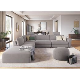Sit & More Ecksofa SIT & MORE "Cadabra L-Form", beige (sand), B:356cm H:80cm T:292cm, Samtoptik (100% Polyester);Soft clean (98% Polyester, 2% Polyamid);Struktur fein (100% Polyester), Sofas, Ecksofa, Breite 356 cm, mit Sitztiefenverstellung