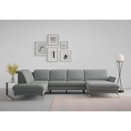 Sit & More Wohnlandschaft SIT & MORE "Fashion U-Form", grau, B:338cm H:84cm T:207cm, Sofas, Wohnlandschaft, wahlweise mit Kopfteilverstellung, Vorziehsitz, motorisch, Nickelf&uuml;&szlig;e