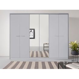 Drehtürenschrank Rauch "Oteli" Schränke Gr. B/H/T: 275 cm x 231 cm x 58 cm, ohne Beleuchtung, 6 St., grau (seidengrau) mit Mittelspiegel und Passepartout optional Beleuchtung