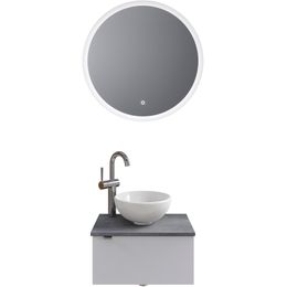 Badmöbel-Set SAPHIR "Serie 6915", weiß (schneeweiß glanz, oxid dunkelgrau), B:51cm H:200cm T:35cm, Kastenmöbel-Sets, Gäste-Bad, mit LED-Spiegel und 1 Tür