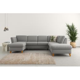 Wohnlandschaft Home Affaire "Trelleborg U-Form", grau, B:307cm H:86cm T:213cm, 100% Polyester, Sofas, Wohnlandschaft, Federkern-Polsterung, wahlweise mit Bettfunktion und Stauraum