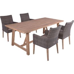 Garten-Essgruppe Garden Pleasure "Tischgruppe »OAKLAND/NORVELL Set 01«" Sitzmöbel-Sets braun (hellbraun, schwarz) Outdoor Möbel 4 Sessel, Tisch LxB: 200x100 cm, inkl Auflagen