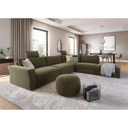 Sit & More Ecksofa SIT & MORE "Cadabra L-Form", gr&uuml;n (olive), B:356cm H:80cm T:292cm, Samtoptik (100% Polyester);Soft clean (98% Polyester, 2% Polyamid);Struktur fein (100% Polyester), Sofas, Ecksofa, Breite 356 cm, mit Sitztiefenverstellung