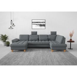 Sit & More Wohnlandschaft SIT & MORE "Westham U-Form", grau, B:338cm H:88cm T:172cm, 100% Polyester, Sofas, Wohnlandschaft, wahlweise mit Bettfunktion, Bettkasten, Sitztiefenverstellung