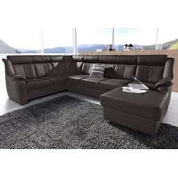 Sit & More Wohnlandschaft SIT & MORE "Basel U-Form", schwarz, B:315cm H:98cm T:210cm, Luxus-Microfaser Altara Nubuck (100% Polyester);Kunstleder SOFTLUX;NaturLEDER (echtes Rindsleder), Sofas, wahlweise mit Relaxfunktion