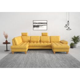 Sit & More Wohnlandschaft SIT & MORE "Westham U-Form", gelb (dijon), B:338cm H:88cm T:172cm, 100% Polyester, Sofas, Wohnlandschaft, wahlweise mit Bettfunktion, Bettkasten, Sitztiefenverstellung