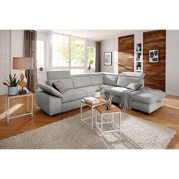 Ecksofa Home Affaire "Mauritius L-Form", silber, B:276cm T:232cm, Struktur fein (100% Polyester);Luxus-Microfaser Lederoptik (100% Polyester);Soft clean (98% Polyester, 2% Polyamid), Sofas, Ecksofa, mit Ottomane, mit Kopfteil- und Armlehnverstellung