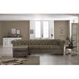 Chesterfield-Sofa Home Affaire "Rysum L-Form", grau (stone), B:255cm H:72cm T:171cm, Luxus-Microfaser Lederoptik (100% Polyester);Kunstleder, Sofas, Chesterfield-Optik mit Ottomanen-Abschluß