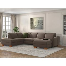 Sit & More Wohnlandschaft SIT & MORE "Dundee U-Form", grau (taupe), B:338cm H:86cm T:219cm, Sofas, Wohnlandschaft, mit Federkern und Massivholzf&uuml;&szlig;en, wahlweise mit Kopfteilverstellung