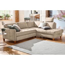 Ecksofa Home Affaire "Earl L-Form", beige, B:233cm H:80cm T:196cm, Luxus-Microfaser in Lederoptik (100% Polyester);Struktur fein (100% Polyester);Luxus-Microfaser ALTARA NUBUCK (100% Polyester), Sofas, Ecksofa, wahlweise auch mit Bettfunktion oder Bettfunktion mit Bettkasten