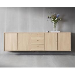 Sideboard HAMMEL FURNITURE "Mistral, Hochwertig Schrank, hängend/stehend montierbar" Sideboards Gr. B/H/T: 220 cm x 61 cm x 42 cm, 3 St., weiß (eiche pigmentiert) mit Türen und Schubladen, B: 220 cm, anpassungsbar Designmöbel