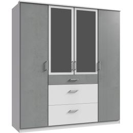 Kleiderschrank wimex "Click" Schränke Gr. B/H/T: 180 cm x 199 cm x 58 cm, 4 St., weiß (weiß, beton, nachbildung lichtgrau) Drehtürenschrank Kleiderschrank Drehtürenschränke Schränke mit Spiegel