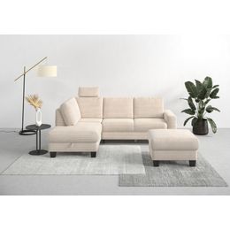 Ecksofa Home Affaire "Summer L-Form", beige (creme), B:236cm H:91cm T:170cm, 100% Polyester, Sofas, Ecksofa, mit Ottomane, mit oder ohne Bettfunktion und Bettkasten, Cord-Bezug