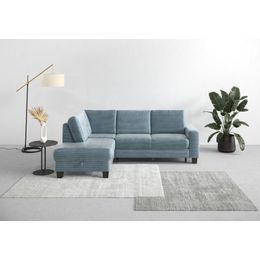 Ecksofa Home Affaire "Summer L-Form", blau (blau, grau), B:236cm H:91cm T:170cm, 100% Polyester, Sofas, Ecksofa, mit Ottomane, mit oder ohne Bettfunktion und Bettkasten, Cord-Bezug