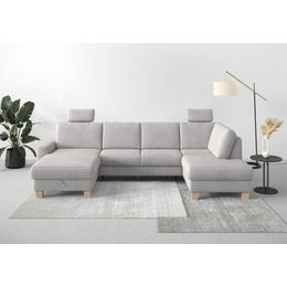 Wohnlandschaft Home Affaire "Summer U-Form", silber, B:314cm H:91cm T:170cm, 95% Polyester, 5% Polyamid, Sofas, Wohnlandschaft, mit oder ohne Bettfunktion und Bettkasten, Cord-Bezug