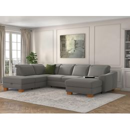 Sit & More Wohnlandschaft SIT & MORE "Dundee U-Form", grau, B:338cm H:86cm T:219cm, Sofas, Wohnlandschaft, mit Federkern und Massivholzf&uuml;&szlig;en, wahlweise mit Kopfteilverstellung