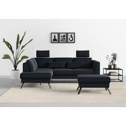Sit & More Ecksofa SIT & MORE "Lindholm L-Form", blau, B:254cm H:88cm T:188cm, Sofas, Ecksofa, mit Sitztiefenverstellung und Federkern