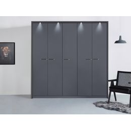 Drehtürenschrank Rauch "Oteli" Schränke Gr. B/H/T: 230 cm x 231 cm x 58 cm, mit Beleuchtung, 5 St., grau (graumetallic) Drehtürenschränke inkl. Passepartout optional mit Beleuchtung