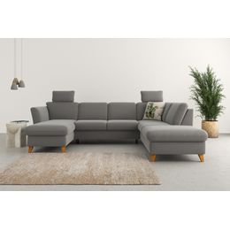 Wohnlandschaft Home Affaire "Trelleborg U-Form", grau, B:307cm H:86cm T:213cm, 100% Polyester, Sofas, Wohnlandschaft, Federkern-Polsterung, wahlweise mit Bettfunktion und Stauraum