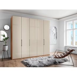 Drehtürenschrank Wiemann "Monaco, Made in Germany, höhenverstellbare Inneneinteilung" Schränke Gr. B/H/T: 246,3 cm x 216 cm x 58 cm, 5 St., braun (bianco, eiche, nachbildung, glas champagner) Drehtürenschränke mit edler Glasfront und hochwertigen Beschläge inkl. Türdämpfung