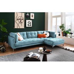 Ecksofa TRENDS BY HG "Landau L-Form", blau (mittelblau), B:275cm H:75cm T:158cm, Sofas, Ecksofa, in Cord-Stoff mit Metallfu&szlig;