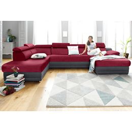 Sit & More Wohnlandschaft SIT & MORE "Xenia U-Form", rot (dunkelgrau, bordeaux), B:338cm H:94cm T:215cm, Kunstleder SOFTLUX;Luxus-Microfaser ALTARA NUBUCK (100% Polyester);Luxus-Microfaser (90% Polyester, 10% Polyamid), Sofas, Wohnlandschaft, wahlweise mit Bettfunktion