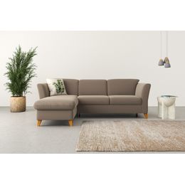 Ecksofa Home Affaire "Trelleborg L-Form", beige (dunkelbeige), B:249cm H:86cm T:162cm, 100% Polyester, Sofas, Ecksofa, Federkern-Polsterung, wahlweise mit Bettfunktion und Bettkasten