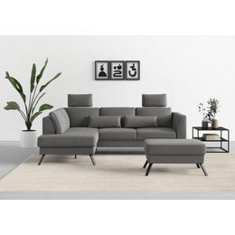 Sit & More Ecksofa SIT & MORE "Lindholm L-Form", grau, B:254cm H:88cm T:188cm, Sofas, Ecksofa, mit Sitztiefenverstellung und Federkern