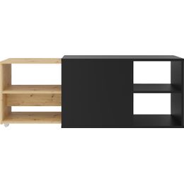 TV-Board FMD "Slide" Sideboards Gr. B/H/T: 129cm x 49,2cm x 39,9cm, schwarz (schwarz perl / artisan eiche) ausziehbar auf 129 cm