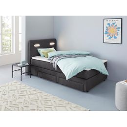 Boxbett Inosign "Luan", grau (anthrazit), B:127cm L:211cm, Komplettbetten, Boxspringbett, Schubkästen, LED-Beleuchtung und Topper, in Breite 120 cm und 180 cm