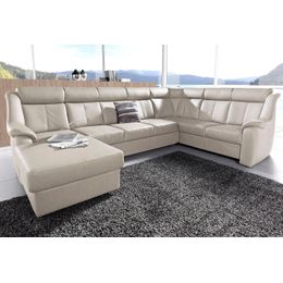 Sit & More Wohnlandschaft SIT & MORE "Basel U-Form", beige (natur), B:315cm H:98cm T:210cm, Luxus-Microfaser Altara Nubuck (100% Polyester);Kunstleder SOFTLUX;NaturLEDER (echtes Rindsleder), Sofas, wahlweise mit Relaxfunktion