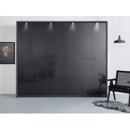 Drehtürenschrank Rauch "Oteli" Schränke Gr. B/H/T: 275 cm x 231 cm x 58 cm, mit Beleuchtung, 6 St., grau (graumetallic, effektgrau hochglanz) inkl. Passepartout optional mit Beleuchtung