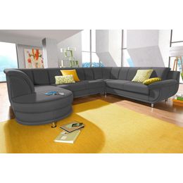 Wohnlandschaft Trendmanufaktur "Rondo, U-Form", grau (anthrazit), B:320cm H:85cm T:94cm, Softlux-Kunstleder;Primabelle-Microfaser;NaturLeder (handschuhweiches Rindsleder in Sitz und Rücken mit SOFTLUX-Kunstleder als Korpus-Bezug);Struktur (23% Polyacryl, 77% Polyester), Sofas, inkl.Federkern, wahlweise mit Bettfunktion