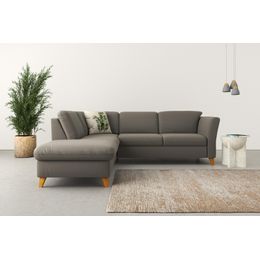 Ecksofa Home Affaire "Trelleborg L-Form", braun (schlamm), B:252cm H:86cm T:213cm, 100% Polyester, Sofas, Ecksofa, Federkern-Polsterung, wahlweise mit Bettfunktion und Stauraum