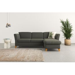 Ecksofa Home Affaire "Trelleborg L-Form", grau (anthrazit), B:249cm H:86cm T:162cm, 100% Polyester, Sofas, Ecksofa, Federkern-Polsterung, wahlweise mit Bettfunktion und Bettkasten