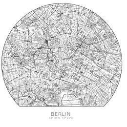 Wandtattoo Wall-Art "Wandaufkleber Berlin Stadtplan" Wandtattoos Gr. B/H/T: 120 cm x 120 cm x 0,1 cm, schwarz selbstklebend, entfernbar