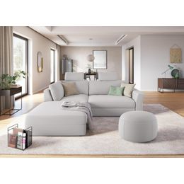 Sit & More Ecksofa SIT & MORE "Cadabra L-Form", silber, B:243cm H:80cm T:198cm, Samtoptik (100% Polyester);Soft clean (98% Polyester, 2% Polyamid);Struktur fein (100% Polyester), Sofas, Ecksofa, Breite 243 cm, inklusive Sitztiefenverstellung