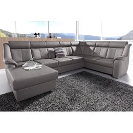 Sit & More Wohnlandschaft SIT & MORE "Basel U-Form", grau, B:315cm H:98cm T:210cm, Luxus-Microfaser Altara Nubuck (100% Polyester);Kunstleder SOFTLUX;NaturLEDER (echtes Rindsleder), Sofas, wahlweise mit Relaxfunktion
