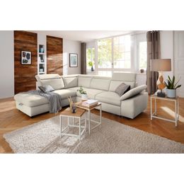Ecksofa Home Affaire "Mauritius L-Form", wei&szlig;, B:276cm T:232cm, Struktur fein (100% Polyester);Luxus-Microfaser Lederoptik (100% Polyester);Soft clean (98% Polyester, 2% Polyamid), Sofas, Ecksofa, mit Ottomane, mit Kopfteil- und Armlehnverstellung