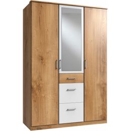 Kleiderschrank wimex "Click" Schränke Gr. B/H/T: 135 cm x 199 cm x 58 cm, 3 St., weiß (plankeneichefarben, weiß) Drehtürenschrank Kleiderschrank Schränke mit Spiegel