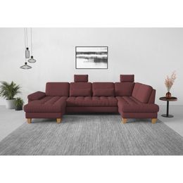Sit & More Wohnlandschaft SIT & MORE "Westham U-Form", lila (chianti), B:338cm H:88cm T:172cm, 90% Polyester 10%Polyamid, Sofas, Wohnlandschaft, wahlweise mit Bettfunktion, Bettkasten, Sitztiefenverstellung