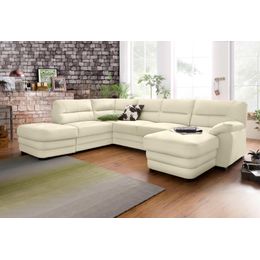 Wohnlandschaft COTTA "Royale U-Form", beige (creme), B:316cm H:90cm T:93cm, Luxus-Kunstleder, frei im Raum stellbar;Luxus-Microfaser (100% Polyester), frei im Raum stellbar;NaturLEDER (echtes Rindsleder) in Sitz und Rücken. Die Rückseiten sind mit Spannstoff bezogen;Kunstleder SOFTLUX, frei im Raum stellbar, Sofas, wahlweise mit Bettfunktion