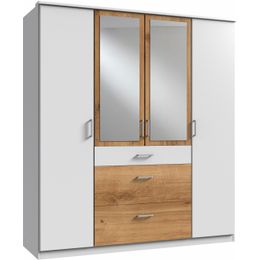 Kleiderschrank wimex "Click" Schränke Gr. B/H/T: 180 cm x 199 cm x 58 cm, 4 St., weiß (weiß, plankeneichefarben) Drehtürenschrank Kleiderschrank Schränke mit Spiegel