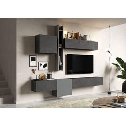 Wohnwand Inosign "INFINITY, 6tlg. Breite 262 cm, Höhe variabel, Schrankwand, Anbauwand", grau (steingrau (ardesia), bleigrau (piombo)), B:262cm H:220cm T:30cm, Kastenmöbel-Sets, (Lowboard hängend, 2x Hängeschrank, 2x Hängewürfel, Wandregal)