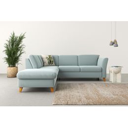 Ecksofa Home Affaire "Trelleborg L-Form", blau (aqua), B:252cm H:86cm T:213cm, 100% Polyester, Sofas, Ecksofa, Federkern-Polsterung, wahlweise mit Bettfunktion und Stauraum