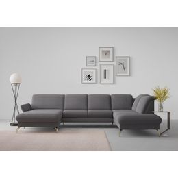Sit & More Wohnlandschaft SIT & MORE "Fashion U-Form", braun (espresso), B:338cm H:84cm T:207cm, Sofas, Wohnlandschaft, wahlweise mit Kopfteilverstellung, Vorziehsitz, motorisch, Nickelf&uuml;&szlig;e