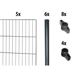 GARDEN 'N' MORE Einstabmattenzaun "mit Rundpfosten" Zaunelemente 5 Elemente für 10 m, LxH: 200 x 75 cm, mit 6 Pfosten Gr. H/L: 75 cm x 10 m H/L: 75 cm x 10 cm, grau (anthrazit) Zaunelemente