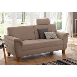 3-Sitzer Home Affaire "Alta", beige (dunkelbeige), B:186cm H:87cm T:88cm, Struktur fein ( 100% Polyester);Luxus-Microfaser ALTARA NUBUCK (100% Polyester);Struktur ( 100% Polyester), Sofas, mit Federkern und Kontrastnaht, F&uuml;&szlig;e Buche eichefarben